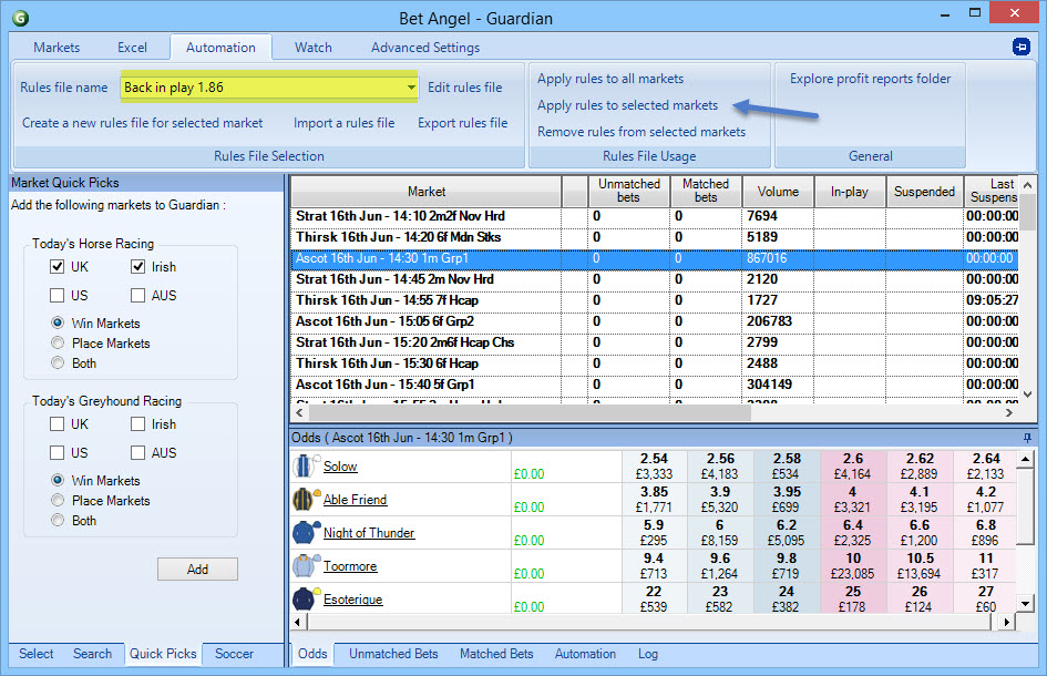 Using Advanced Automation on Bet Angel : Betfair trading strategies ...