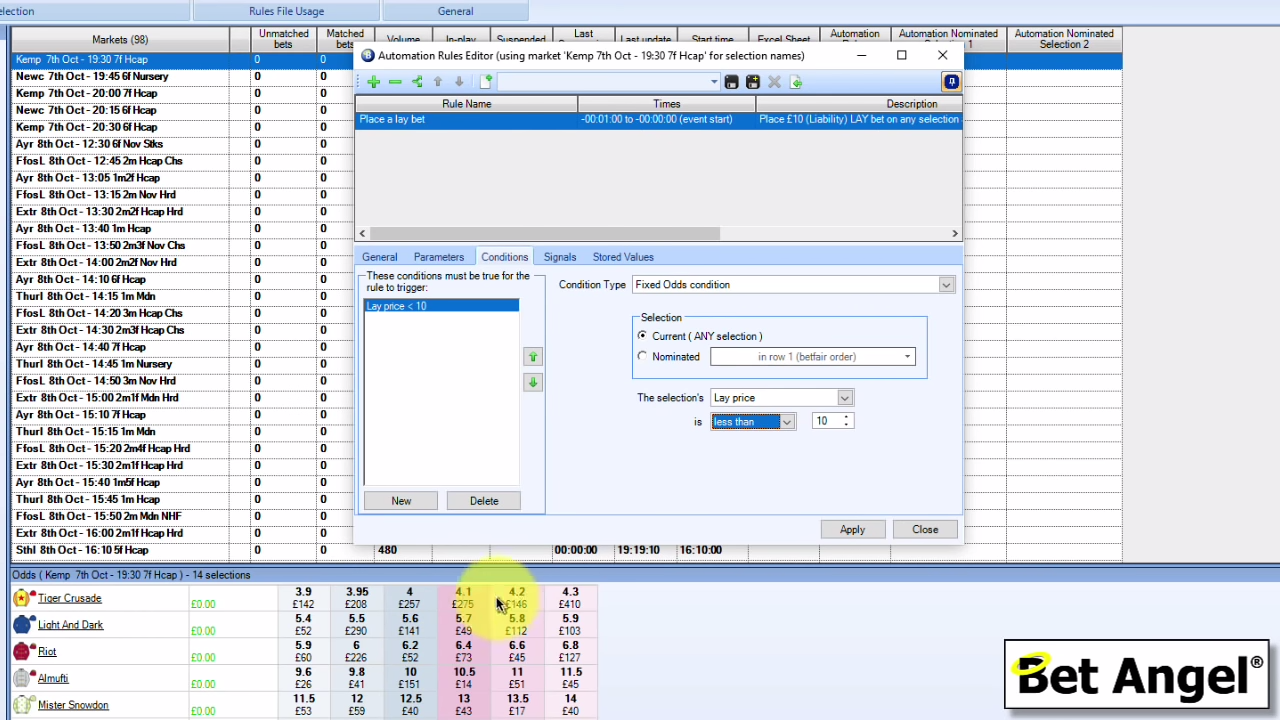 Lay betting – Fully automated with Bet Angel – Peter Webb